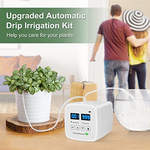 [Upgraded Pump] Automatic Drip Irrigation Kit, Houseplants Self Watering Devices, Indoor Irrigation System for 10 Potted Plants with 999-Hours 5V USB Programmable Timer for Vacation Plants Watering