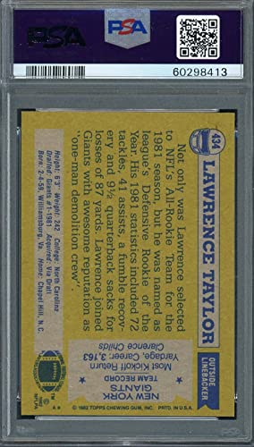 Lawrence Taylor 1982 Topps All-Pro Football Rookie Card RC #434 Graded PSA 6