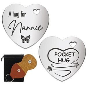 inspirational pocket hug token gift for grandma, long distance relationship keepsake stainless steel double sided little heart shaped pocket hug token gift for grandma nana- a pocket hug for nannie