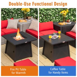 Tangkula 30 Inch Propane Gas Fire Table, Patiojoy 50,000 BTU Outdoor Square Fire Pit Table with Stainless Steel Burner, Solid Steel Frame, PVC Cover & Lava Rocks Included, CSA Certification (Black)