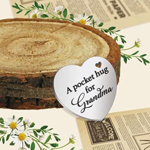 Inspirational Pocket Hug Token Gift, Long Distance Relationship Keepsake Stainless Steel Double Sided Little Heart Shaped Pocket Hug Token Gift for Grandma - A Pocket Hug for Grandma