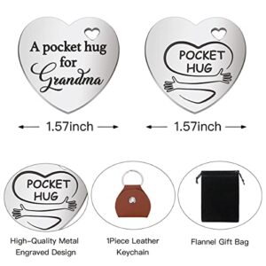 Inspirational Pocket Hug Token Gift, Long Distance Relationship Keepsake Stainless Steel Double Sided Little Heart Shaped Pocket Hug Token Gift for Grandma - A Pocket Hug for Grandma