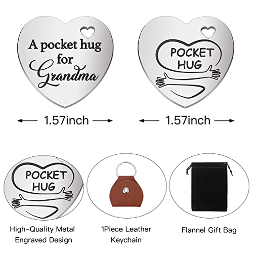 Inspirational Pocket Hug Token Gift, Long Distance Relationship Keepsake Stainless Steel Double Sided Little Heart Shaped Pocket Hug Token Gift for Grandma - A Pocket Hug for Grandma