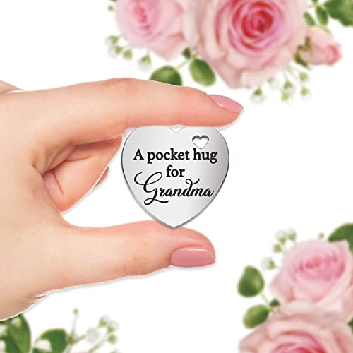 Inspirational Pocket Hug Token Gift, Long Distance Relationship Keepsake Stainless Steel Double Sided Little Heart Shaped Pocket Hug Token Gift for Grandma - A Pocket Hug for Grandma