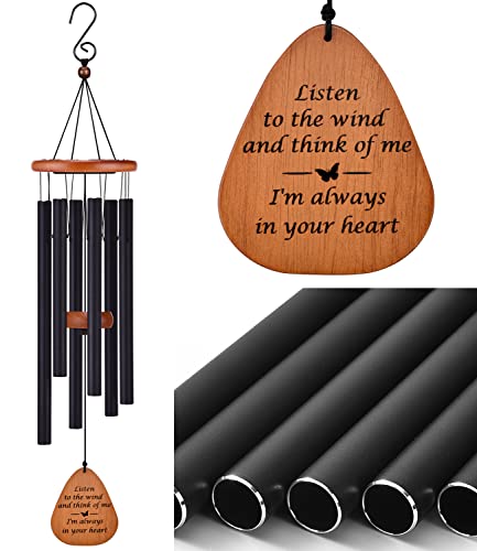 AMBOBE Memorial Sympathy Wind Chimes for Loss of Loved One, Bereavement Gift in Memory, Memorial Gifts for Loss of Mother Father Condolences Gift Basket, 32" Black