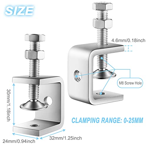 10 Pcs 304 Stainless Steel C Clamp Mini Tiger Clamp 1Inch Heavy Duty Metal U Clamps with Stable Wide Jaw Opening for Mounting Metal Working Woodworking(10 Pcs, 1 3/16 Inch)