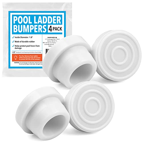 [4 Pack] Pool Ladder Bumpers to Protect Pool Liner - Protective Step Ladder Plugs for Inground Pool - Swimming Pool Ladder Parts - White Rubber Plug for Swimming Pool Ladder - 1.8” Inner Diameter