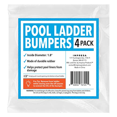 [4 Pack] Pool Ladder Bumpers to Protect Pool Liner - Protective Step Ladder Plugs for Inground Pool - Swimming Pool Ladder Parts - White Rubber Plug for Swimming Pool Ladder - 1.8” Inner Diameter