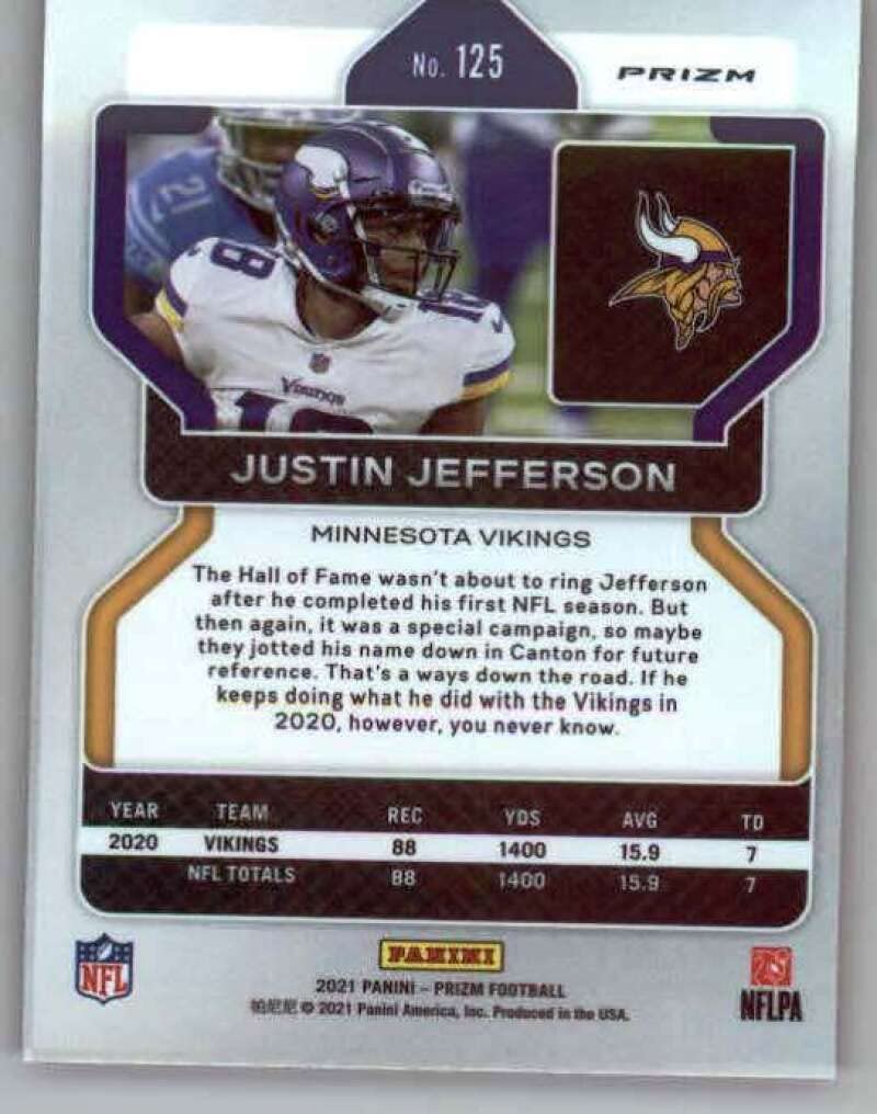 2021 Panini Prizm Prizm Red Ice #125 Justin Jefferson Minnesota Vikings NFL Football Trading Card