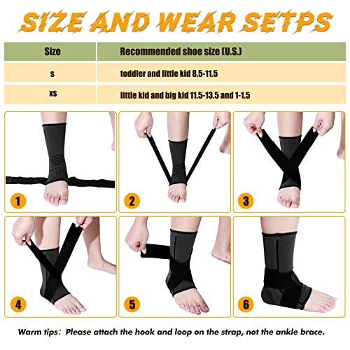 Tarpop 1 Pair Ankle Brace for Kids Compression Ankle Sleeves Adjustable Foot Support Brace Elastic Ankle Guard for Children Boys Girls Sports Running Jogging Dance Fitness Gymnastics (Small)