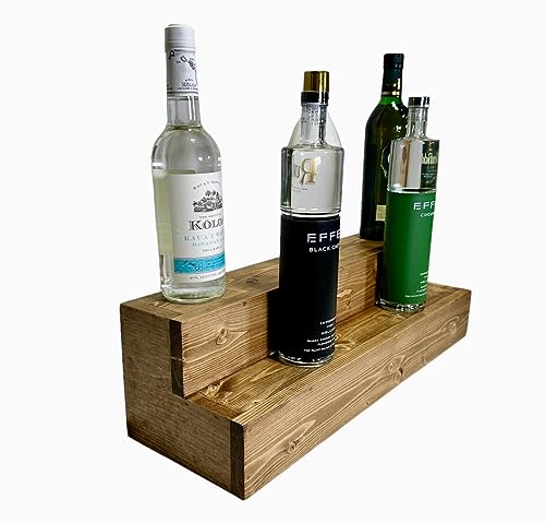 Tiered Bottle Shelf | 2 Tier Liquor Bottle Display | Bar Organization | Display Shelf | Wine Shelf | Bar Display | Kitchen Counter Shelf (24", Black)