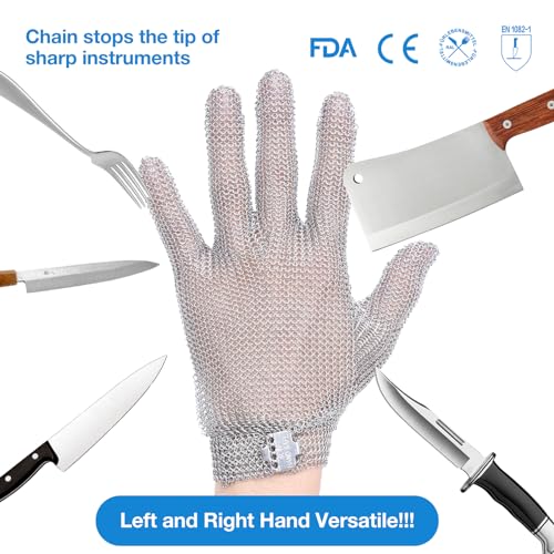 Caprihom Chainmail Glove Highest Level Cut Resistant Glove Food Grade Stainless Steel Metal Mesh Glove for Meat Cutting, Fishing, Oyster Shucking (L -1PCS)