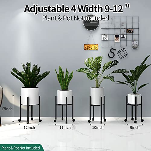 BOIVSHI Adjustable Plant Stand, Plant Stand Fit 9 to 12 Inches Pots, Metal Planter Stand with Detachable Wheels, Suitable for Balcony, Patio, Garden, 1 Pack