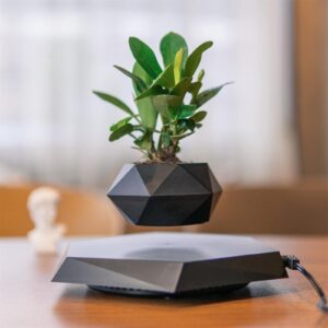 hcnt levitating plant pot, magnetic levitation flower pot rotating planters suspension floating plant succulents potted for home living room office desk decoration (black)