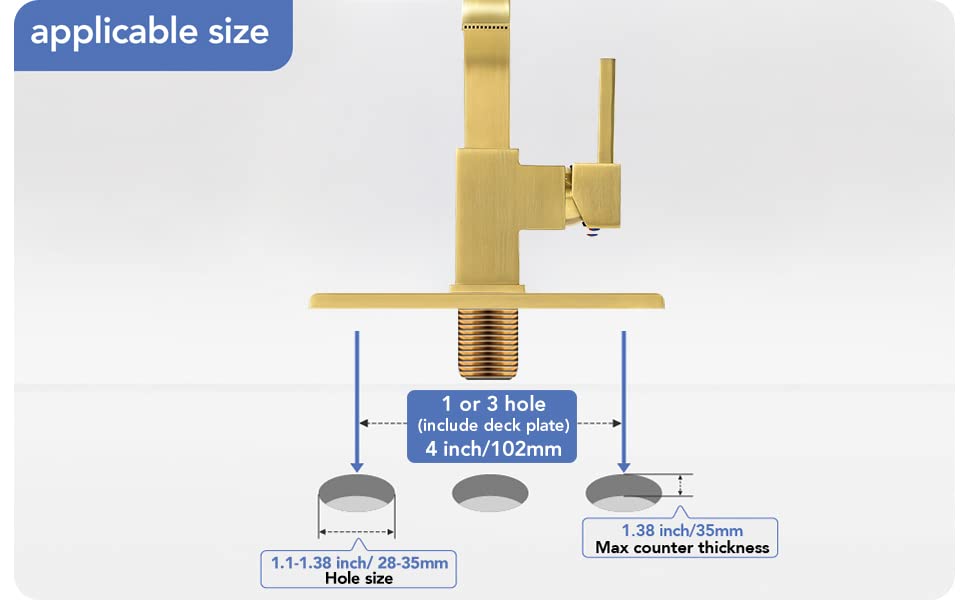 Phiestina Brushed Gold Single Hole Bathroom Faucet, Waterfall Single Handle 1 or 3 Hole RV Bathroom Faucet, Swivel 360 Degree with Deck Plate, Pop Up Drain and Water Supply Line, SGF05-BG-2