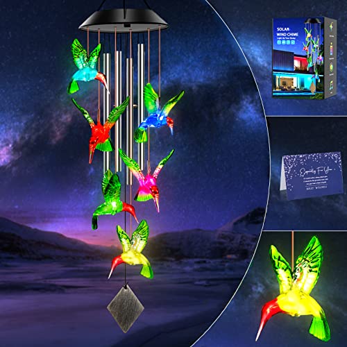 Soopau Hummingbird Solar Wind Chimes for Outside, Unique Christmas/Mother's Day/Birthday Gifts for Mom Women Grandma Wife Daughter Sister, Color Changing Wind Chime Light for Patio, Garden, Yard Decor