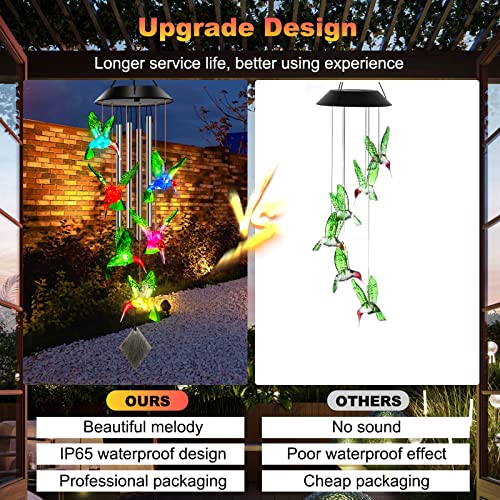 Soopau Hummingbird Solar Wind Chimes for Outside, Unique Christmas/Mother's Day/Birthday Gifts for Mom Women Grandma Wife Daughter Sister, Color Changing Wind Chime Light for Patio, Garden, Yard Decor