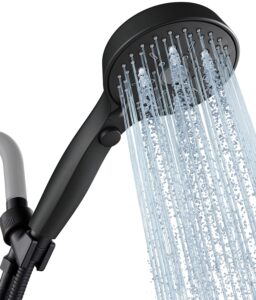 heemli 12 functions shower head with handheld, hand held shower with on/off pause switch, high pressure shower head set with hose adjustable bracket rubber washers - black - u.s. design patents