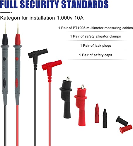 PT1005 1000V 10A Multimeter Test Leads Multimeter Test Pin Universal Digital Multimeter Probe Test Leads Pin Needle Tip Multi Meter Test Fixture Lead Probe Wire Pen Cable Crocodile Clips Test Leads