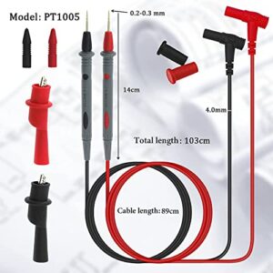 PT1005 1000V 10A Multimeter Test Leads Multimeter Test Pin Universal Digital Multimeter Probe Test Leads Pin Needle Tip Multi Meter Test Fixture Lead Probe Wire Pen Cable Crocodile Clips Test Leads