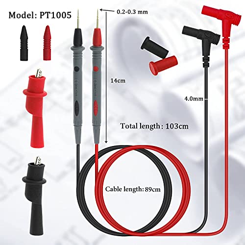 PT1005 1000V 10A Multimeter Test Leads Multimeter Test Pin Universal Digital Multimeter Probe Test Leads Pin Needle Tip Multi Meter Test Fixture Lead Probe Wire Pen Cable Crocodile Clips Test Leads