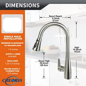 Kitchen Faucet with Pull Down Sprayer, Kitchen Sink Faucet Black for RV Bar Laundry Sink Stainless Steel Faucets High Arc 3 Modes with Water Lines