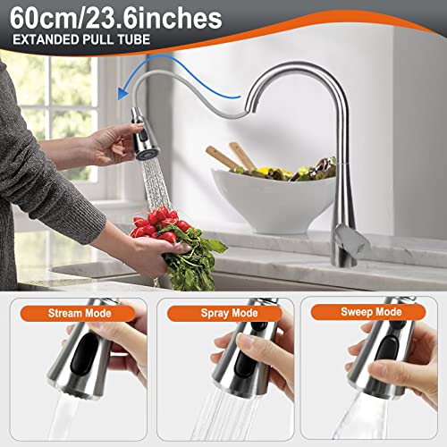 Kitchen Faucet with Pull Down Sprayer, Kitchen Sink Faucet Black for RV Bar Laundry Sink Stainless Steel Faucets High Arc 3 Modes with Water Lines