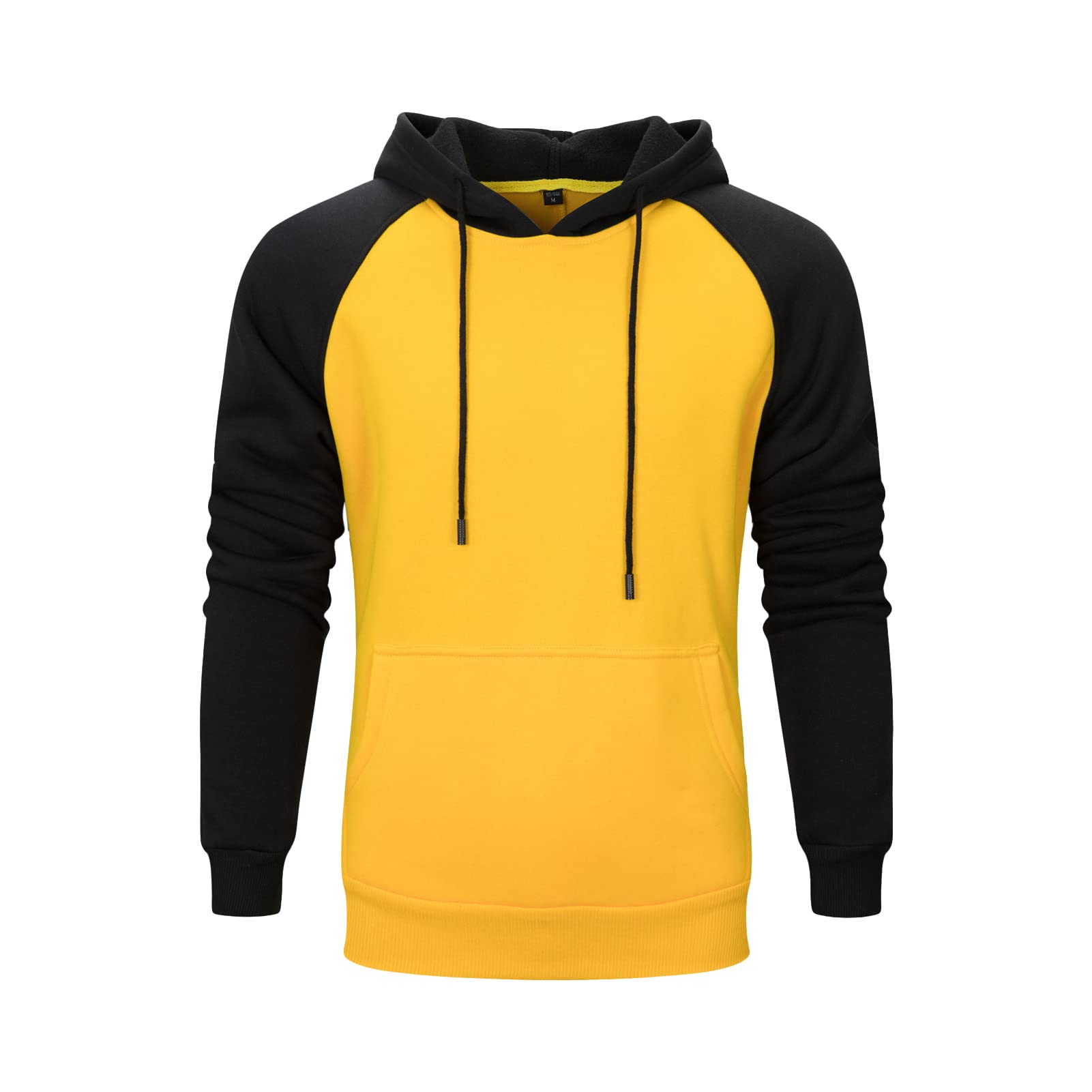 Maiyifu-GJ Men's Fleece Color Block Pullover Hoodies Slim Fit Drawstring Hooded Sweatshirt Casual Long Sleeve Gym Hoodie (Yellow,X-Large)