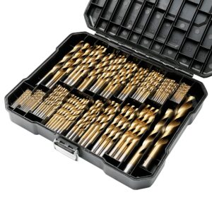 gmtools 230 pcs drill bit set, 135° tip titanium coated high speed steel, twist drill bit kit for iron, aluminum alloy, copper, wood, plastic, with hard storage 1/16"-3/8"