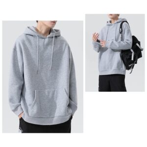 Maiyifu-GJ Men's Solid Loose Fit Pullover Hoodies Casual Athletic Hooded Sweatshirts Long Sleeve Hoodie with Kanga Pocket (Light Grey,Medium)