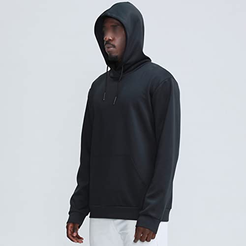 Maiyifu-GJ Men's Solid Loose Fit Pullover Hoodies Drawstring Running Hooded Sweatshirts Long Sleeve Hoodie with Kanga Pocket (Black,X-Large)