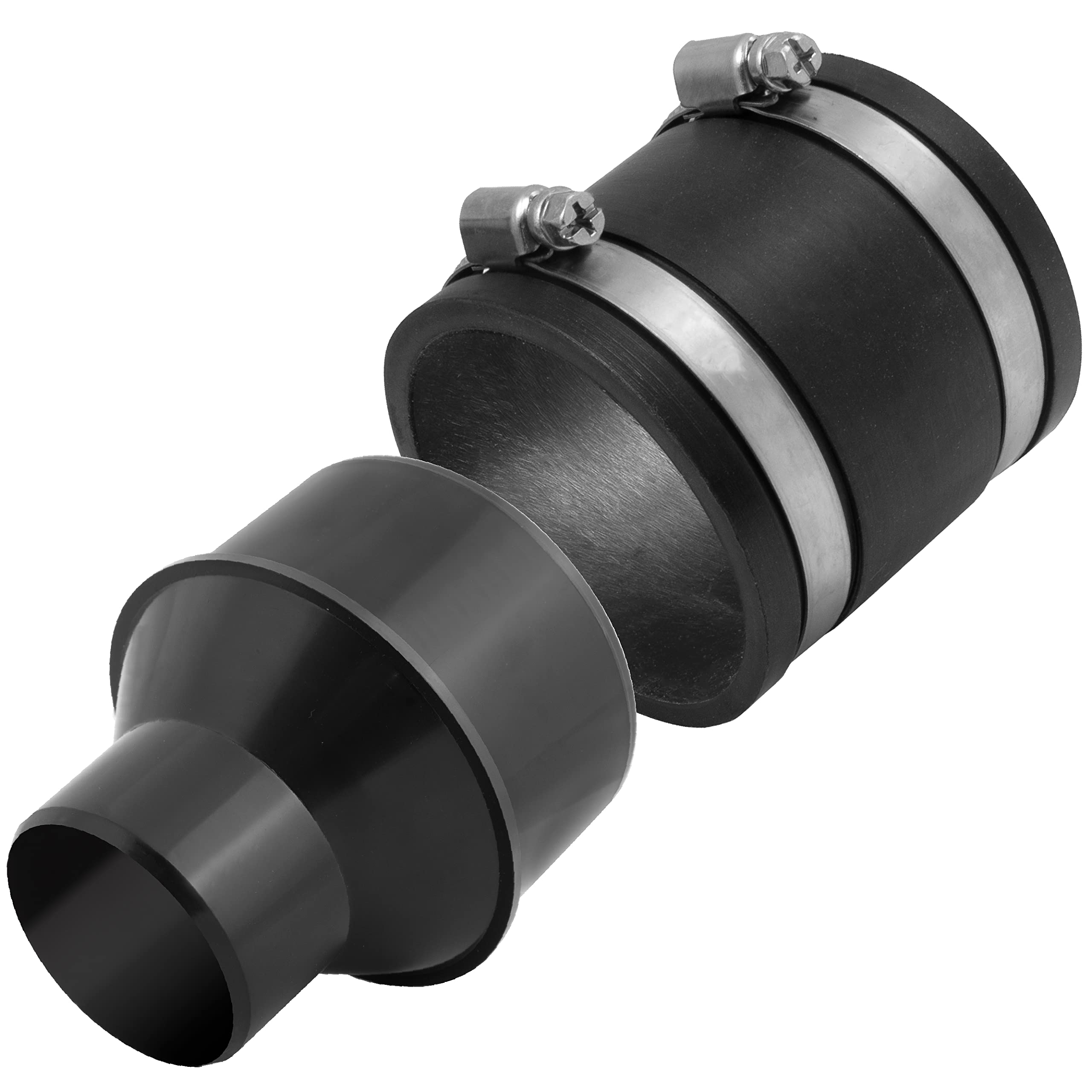 4 inch to 2-1/2 inch Reducer with 4 inch Flexible Cuff Rubber Coupler Fitting and Stainless Steel Hose Clamps for Dust Collection on Machinery and Workshop Vacuums