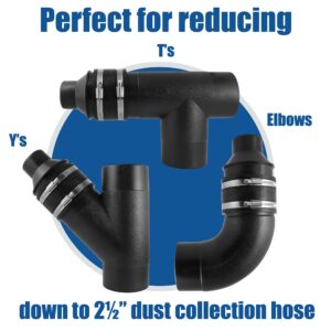 4 inch to 2-1/2 inch Reducer with 4 inch Flexible Cuff Rubber Coupler Fitting and Stainless Steel Hose Clamps for Dust Collection on Machinery and Workshop Vacuums