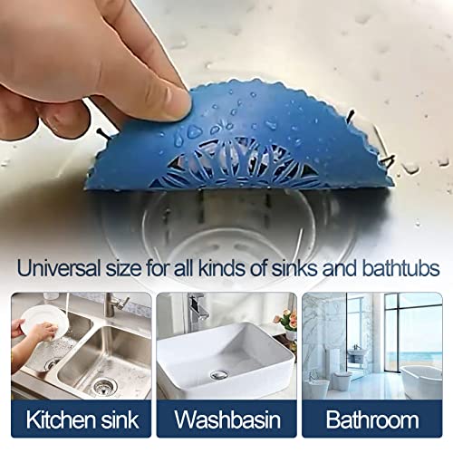 3 Piece Silicone Drain Hair Catcher Shower Drain Cover, Bathtub Drain Covers Accessories Kitchen Sink Strainer Stopper Trap Tub Flower Covers for Drain Kitchen Handbasin Bathroom (Blue, White, Black)