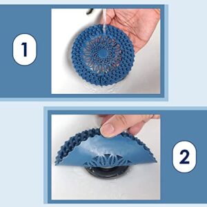 3 Piece Silicone Drain Hair Catcher Shower Drain Cover, Bathtub Drain Covers Accessories Kitchen Sink Strainer Stopper Trap Tub Flower Covers for Drain Kitchen Handbasin Bathroom (Blue, White, Black)