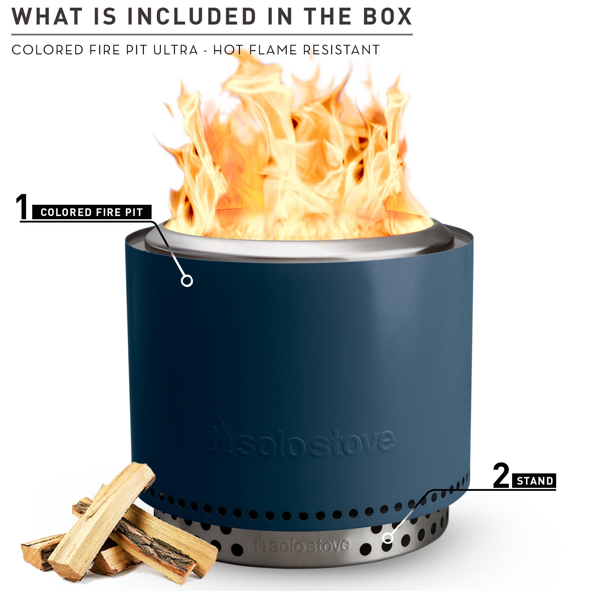 Solo Stove Bonfire 2.0 with Stand, Smokeless Fire Pit | Wood Burning Fireplace w Removable Ash Pan, Portable Outdoor Firepit For Camping, Stainless Steel, H:16.75in x Dia:19.5in, 25.1lbs, Color: Water