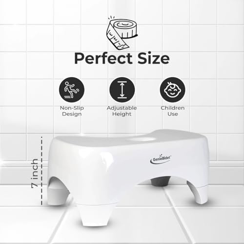 GenieBidet 7" Toilet Stool, Portable Poop Stool-350 lbs Weight, Anti-Slip Bathroom Stool for Kids & Adults, Plastic Toilet Assistance Step Stool