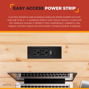 BUYER'S POINT Recessed Power Strip | ETL Certified Furniture Recessed Outlet with USB, USB C, 2 Outlets and 6' Cable w/Round Plug, Flush Mount for Side Table, Office Desk or Couch (Black) - 1 Pack