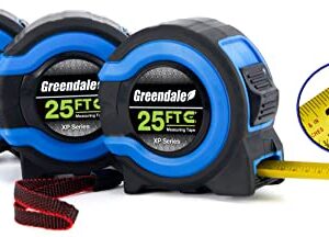 Greendale - 3 Pack - 25 ft Tape Measures - Easy to Read Fractions to 1/8th inch - Magnetic Tip - Thumb and Quick Lock - Autowind - Belt Clip