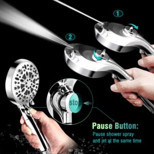 handheld shower head with filter: inavamz 10 spray modes shower head high pressure with on/off pause switch, 15 stage shower water filter for hard water remove chlorine and harmful substances