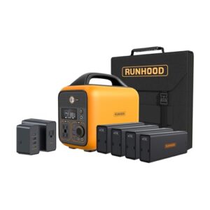 runhood solar generator rallye 600 pro, 1296wh portable power station hot swappable energy bar backup batteries(4*eb324), 110v/600w ac outlet for outdoors camping travel, home use, emergency, cpap