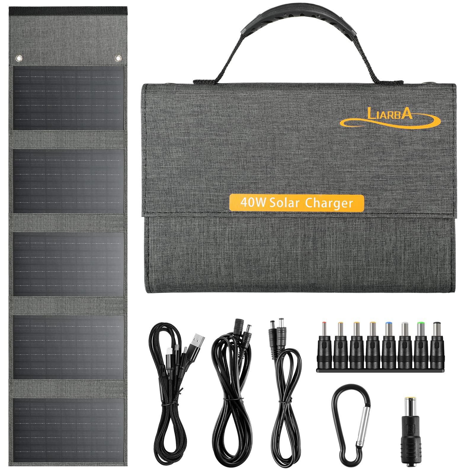 Liarba 40W Solar Panel,Professional Solar Panel Charger,Foldable Solar Panel, Portable Solar Panel with USB QC3.0/DC Port for Compatible with Power Station, Cell Phone,Outdoor Camping Van Rv Trip