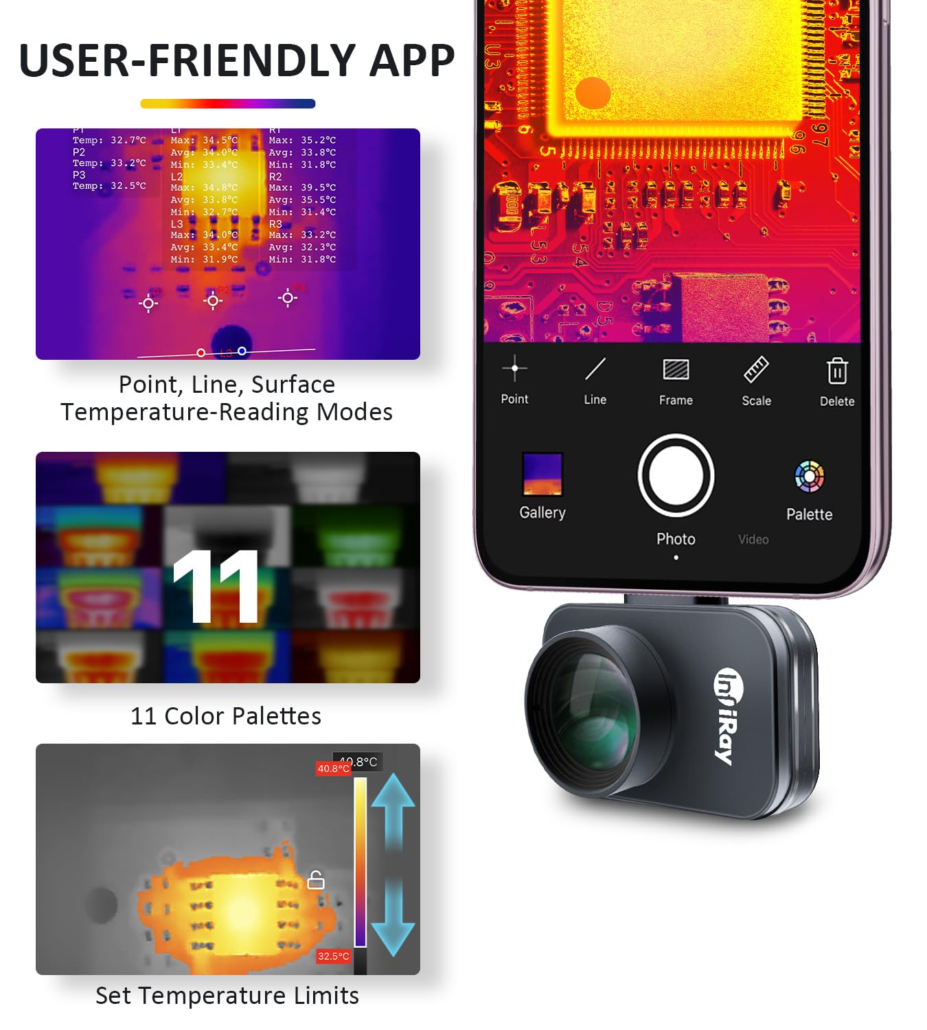 (Android Only) InfiRay Xinfrared P2 Pro Thermal Camera with Magnetic Macro Lens for Android Type-C Smartphones, 9g Fully Metal Body, 25Hz 256X192 Resolution, Support Android 9.0 and Above, (T2 Pro)