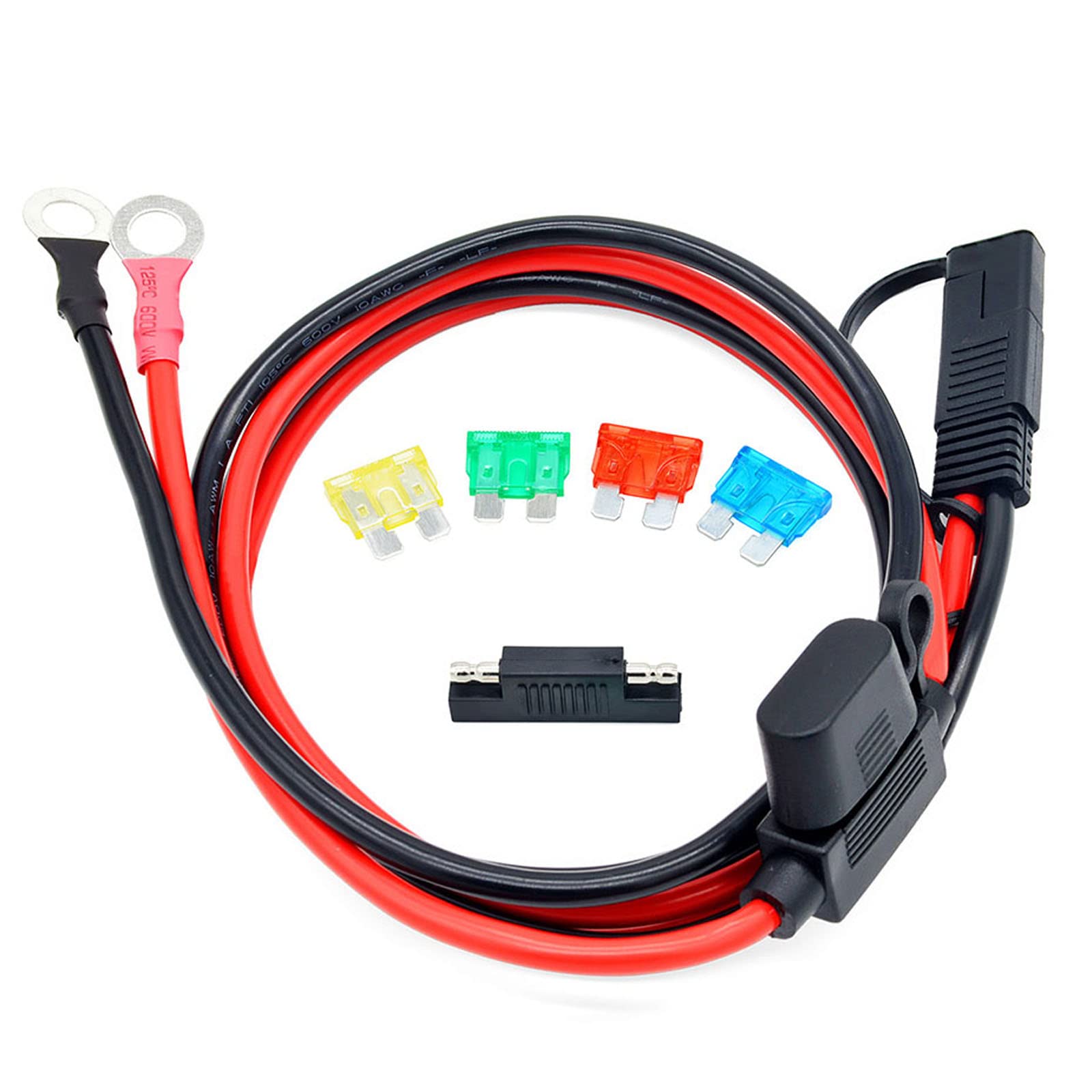 40 inches 10 AWG SAE to O-Ring Connector Extension Cable Connector with 10A 15A 20A 25A 30A Fuse Compatible Solar Generator Maintainer.for Solar Panels, Cars, RVs, Wind Power Parts and Accessories.