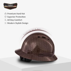 ProtectX Premium Full Brim Hard Hat, Cascos De Construccion for Safety, Vented, 6-Point Adjustable Ratchet Suspension, Brown, OSHA/ANSI Compliant