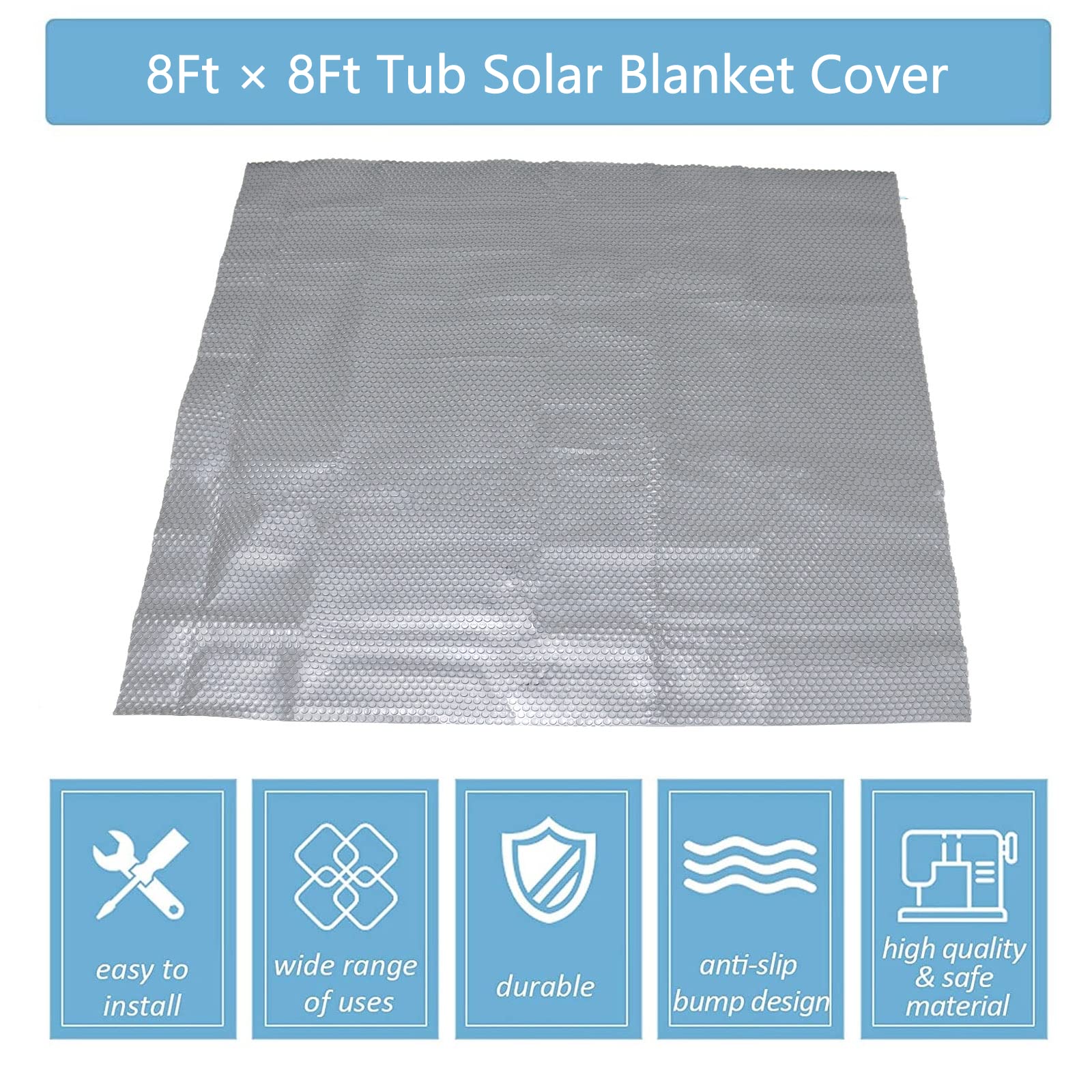 Spa and Hot Tub Bubble Insulating Cover 8ft x 8ft Thermal Pool Solar Blanket Cover(16 Mil)