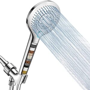 filtered shower head with handheld, dormmi high pressure hand held showerhead with hose & bracket, 15 stages water softener shower head filters for hard water remove chlorine and harmful substances