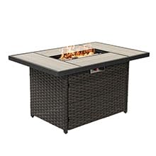 Grand patio Outdoor Propane Fire Pit Table with Cover/Lid for Patio, 43 inch 50,000 BTU,Wicker/Rectangle