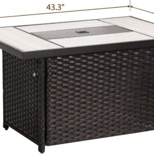 Grand patio Outdoor Propane Fire Pit Table with Cover/Lid for Patio, 43 inch 50,000 BTU,Wicker/Rectangle