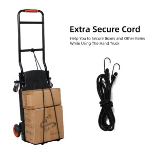 Folding Hand Truck 2 in 1 Platform Truck Cart Heavy Duty Folding Push Dolly for Moving One-Button Folding Dual-Purpose Design 330lbs Capacity Hand Cart Foldable Dolly Push Cart with Bungee Cord Black